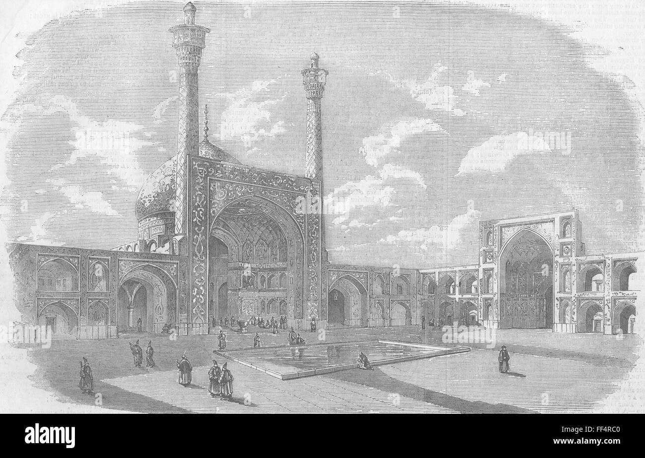 IRAN Inner Court of the Grand Mosque at Isfahan 1857. Illustrated ...
