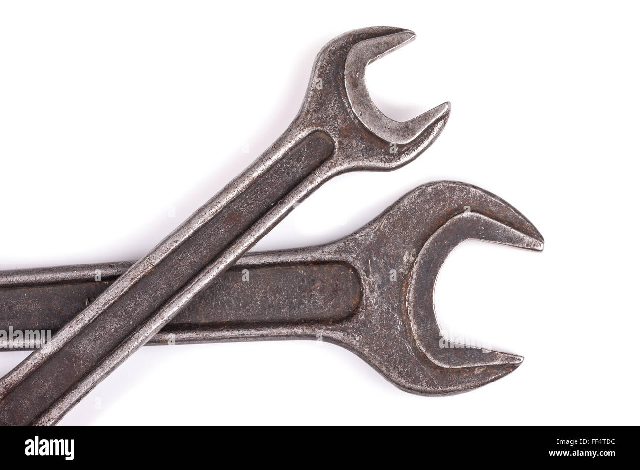 old wrenches closeup isolated on white background Stock Photo - Alamy