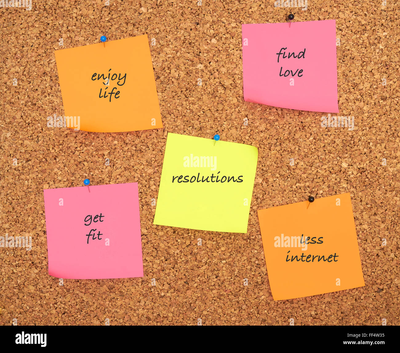 Resolutions written on sticker notes over cork board background Stock ...