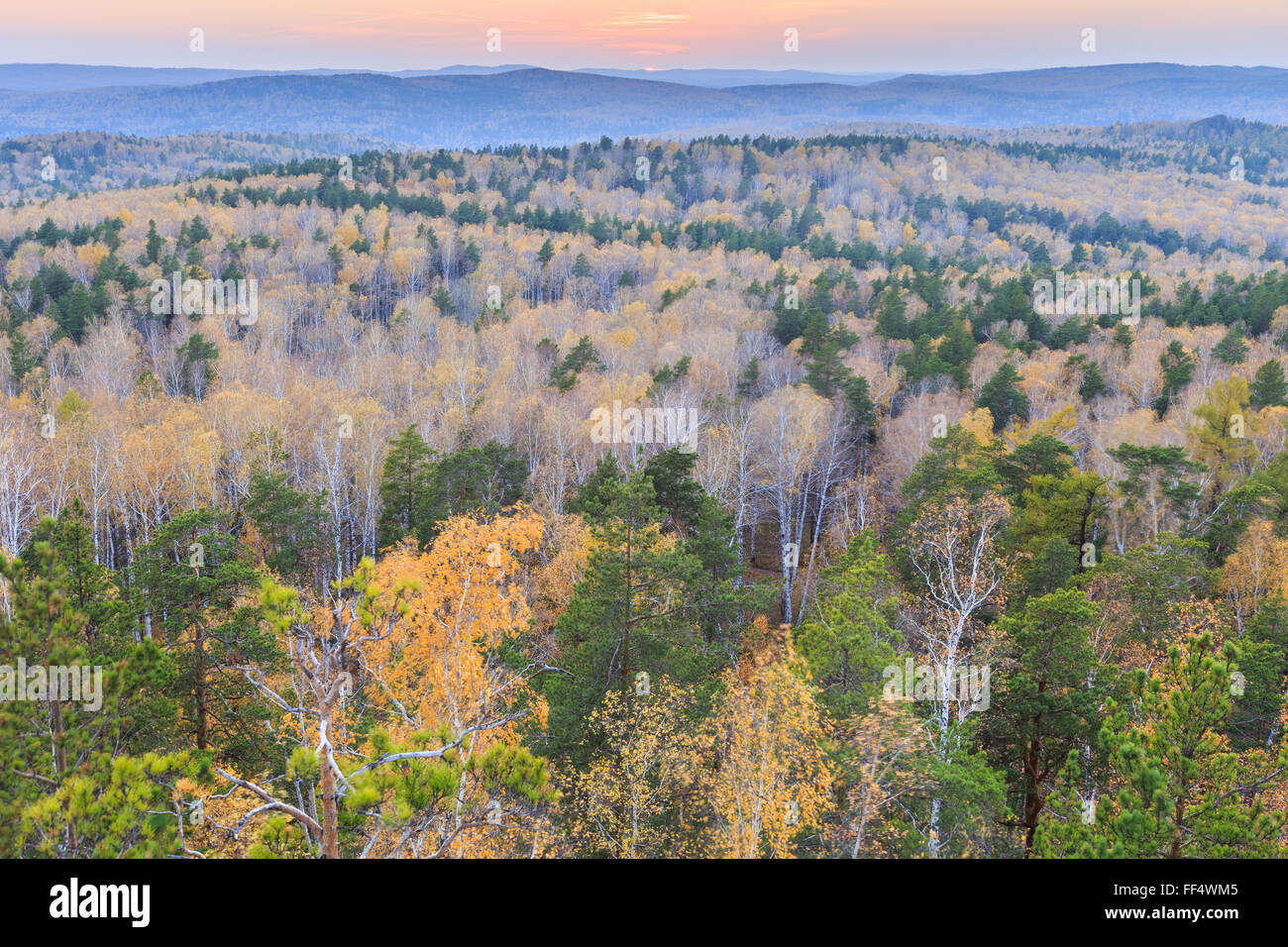 view from the top of mountain, golden autumn sunset, golden fall sunset ...