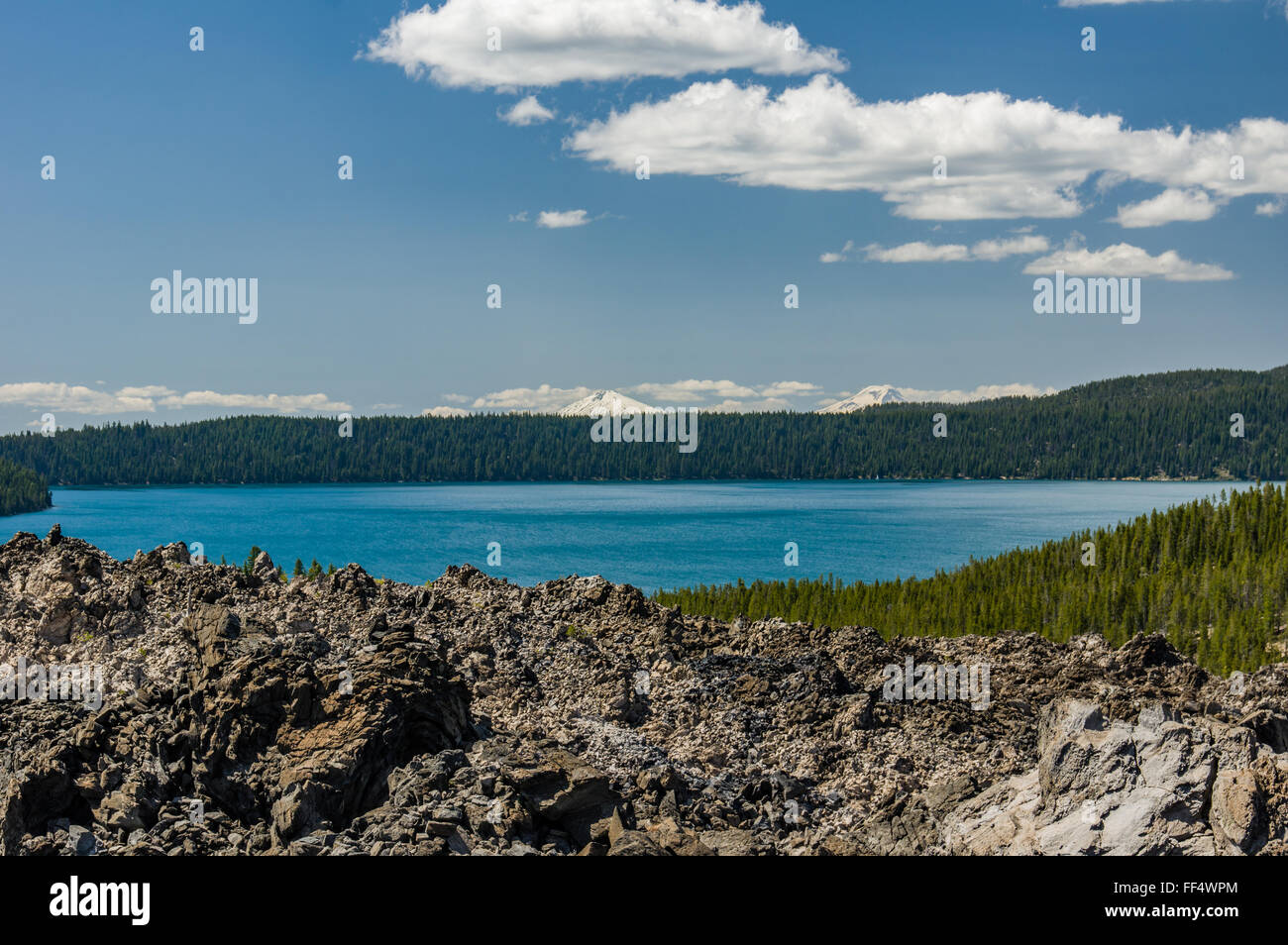 Rocky remains of a volcanic lava flow in Newberry Crater. Oregon Stock ...