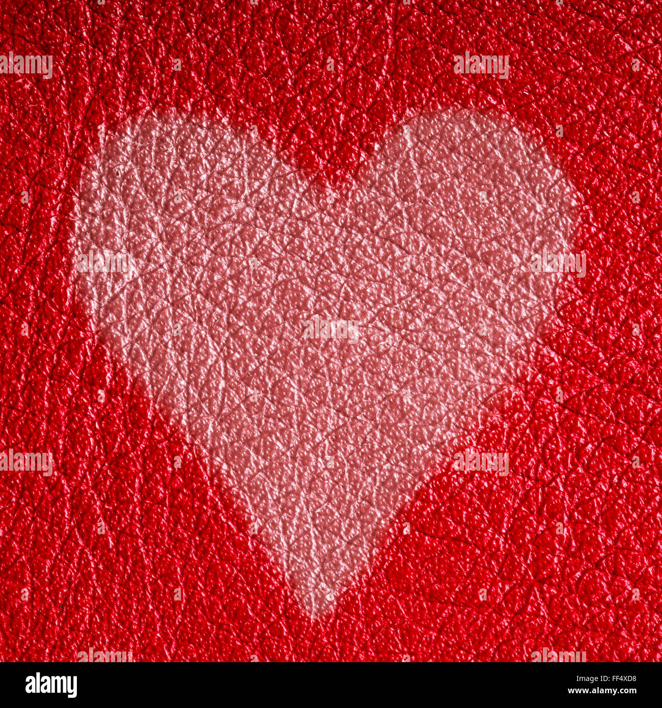 Valentine's day card. Heart shape design love symbol on red leather ...