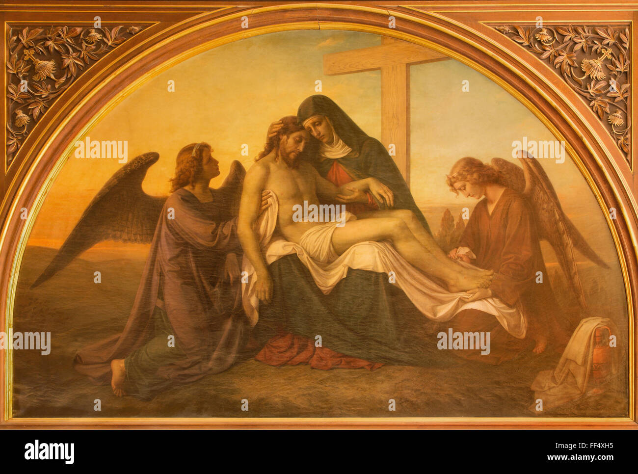 JERUSALEM, ISRAEL - MARCH 3, 2015: The paint of Pieta with the angels ...