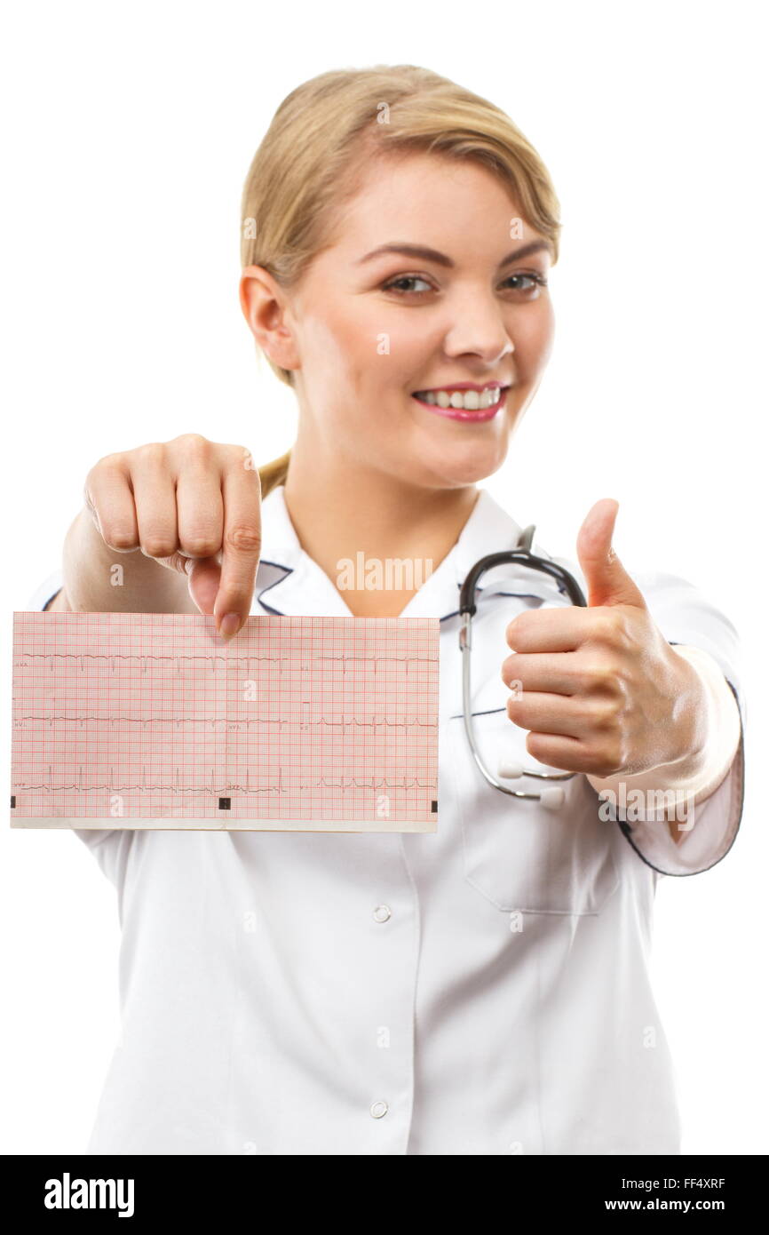 Smiling Woman Doctor Cardiologist In White Apron With Stethoscope