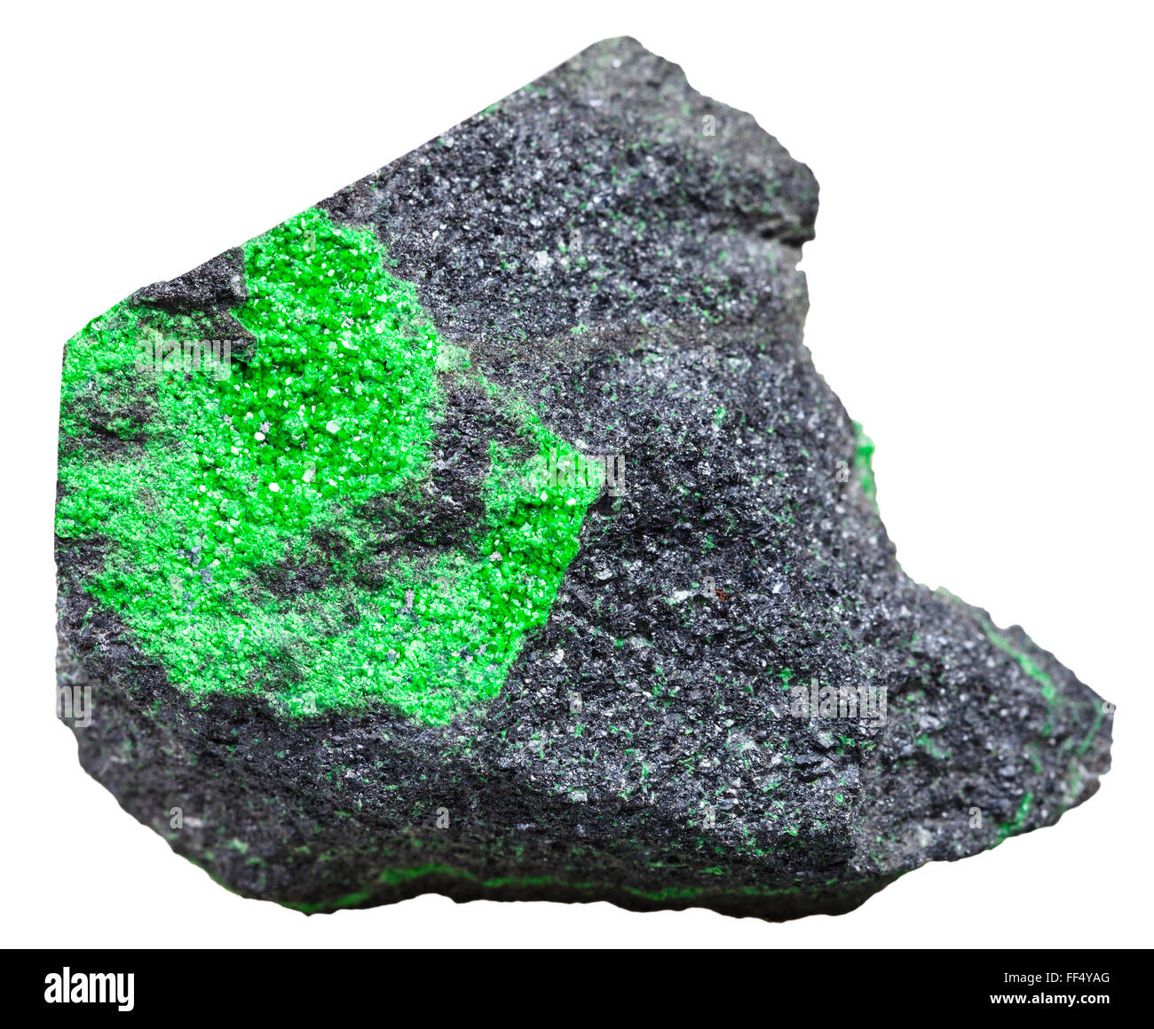macro shooting of natural mineral stone - uvarovite crystals on rock ...