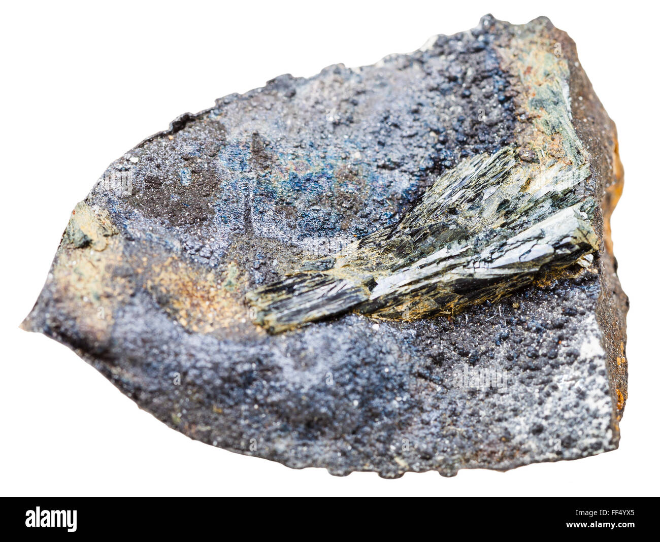 macro shooting of natural mineral stone - vivianite crystals in fossil ...