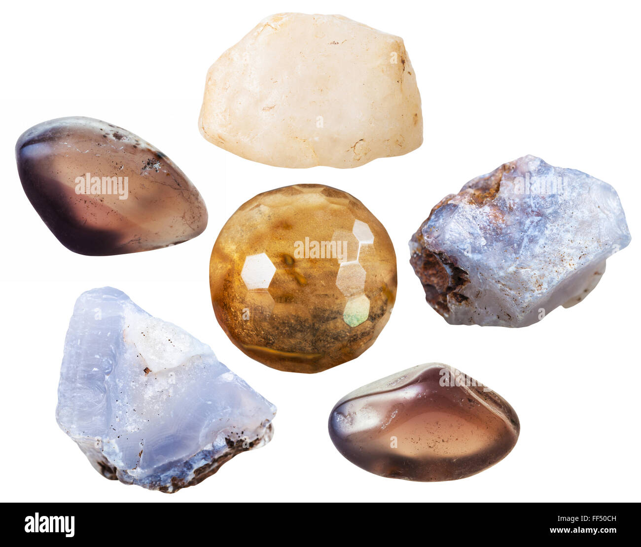 set of natural mineral stones - specimens of chalcedony tumbled ...