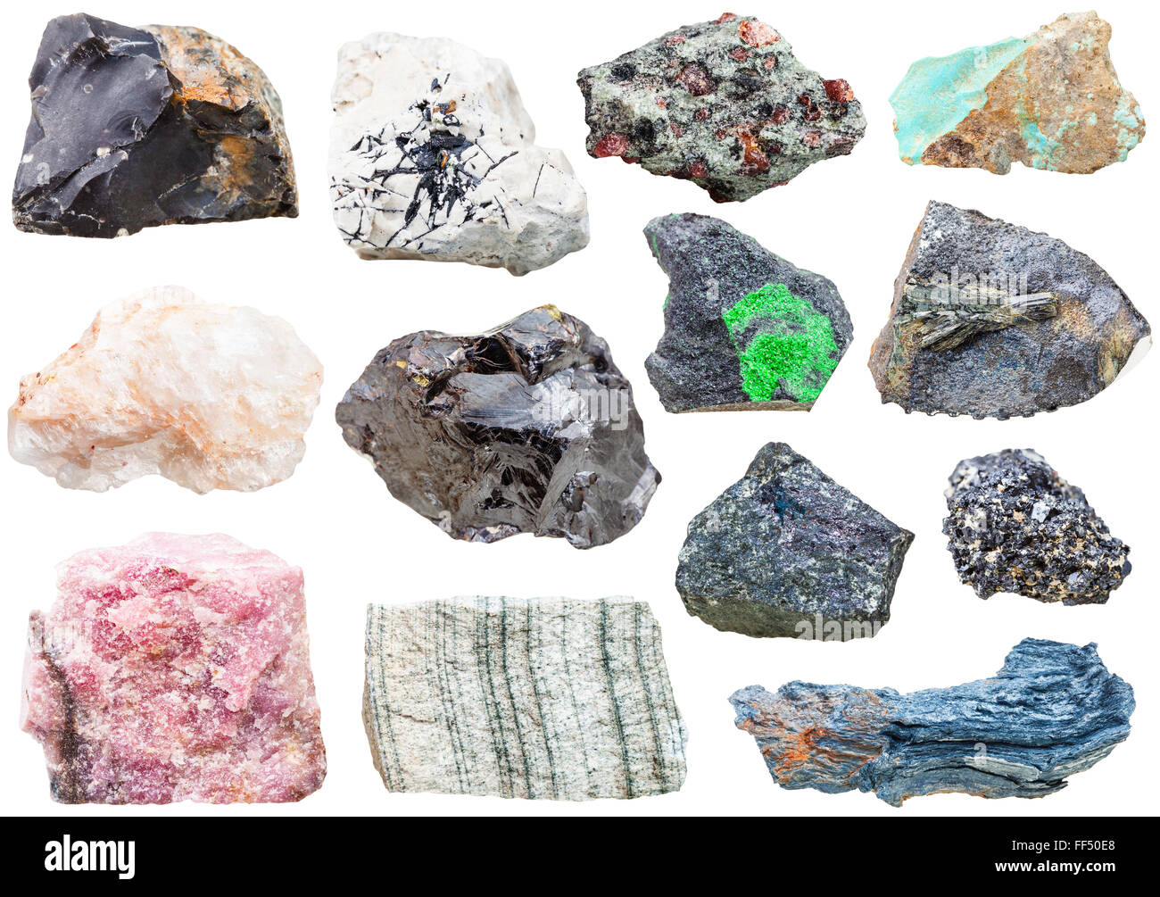 lot of natural mineral rock stones - bornite, perovskite, ilmenite ...