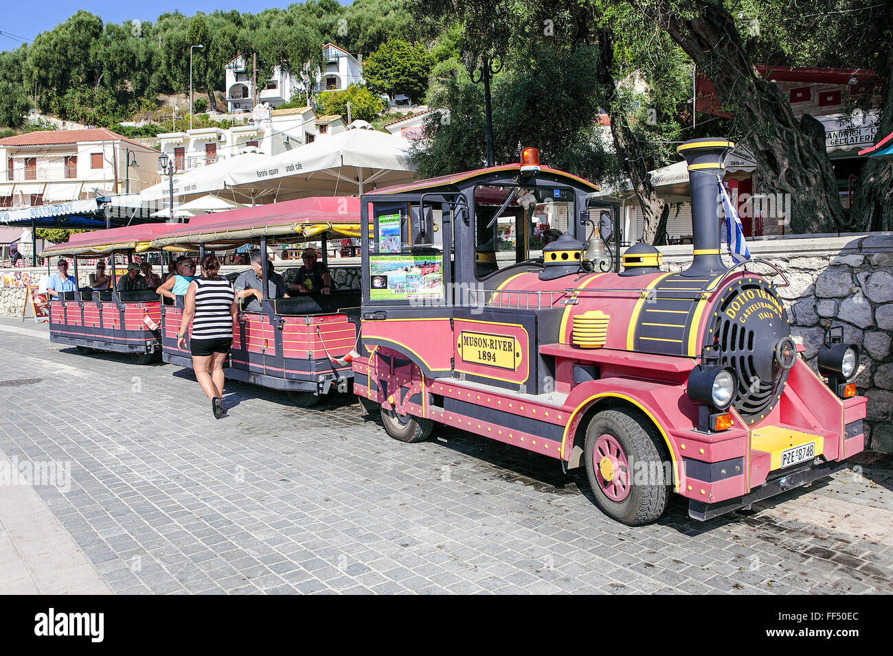 Miniature Railway viewed here in Parga Town in North West Greece, ready ...