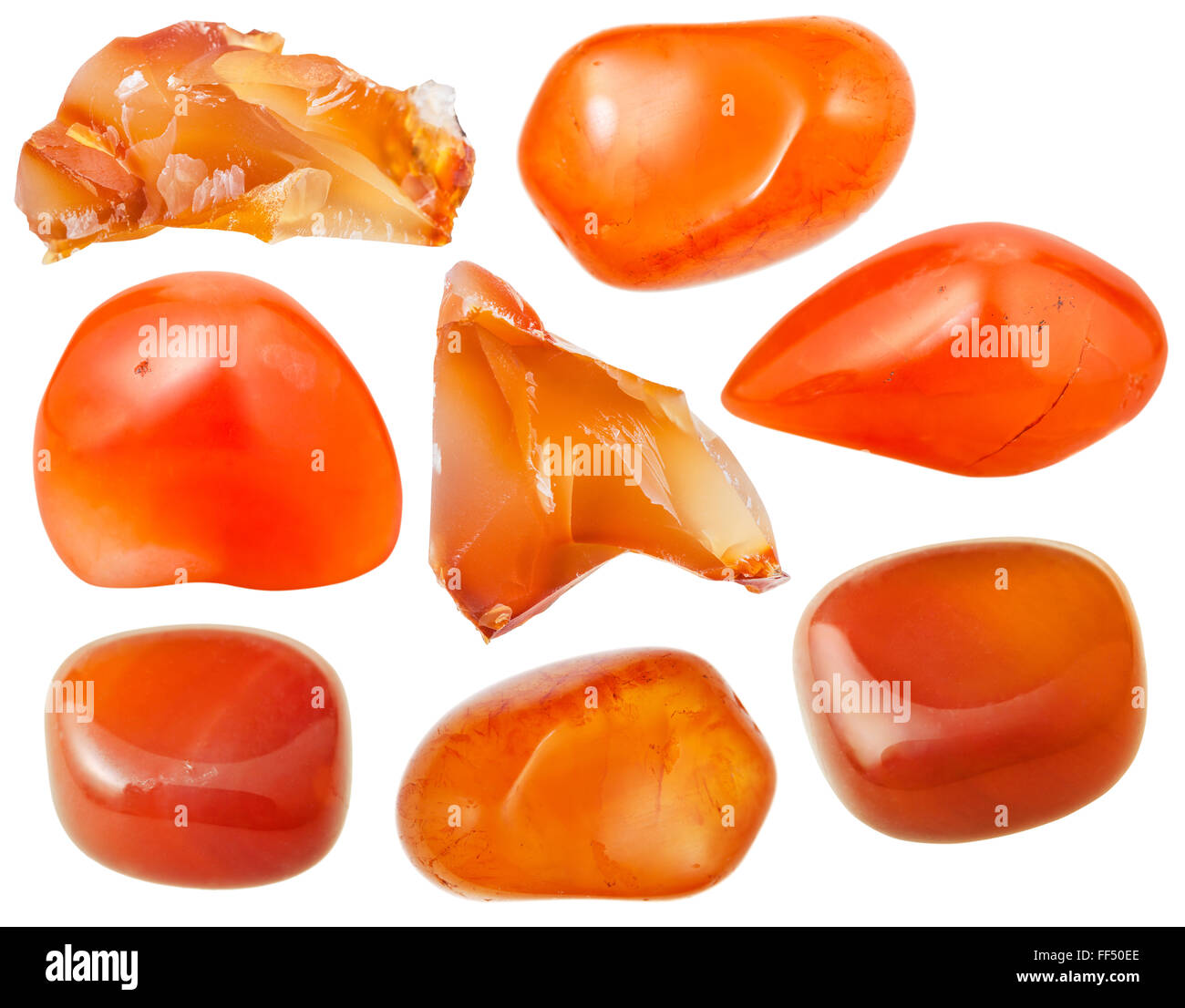set of natural mineral stones - specimens of carnelian (cornelian, sard ...
