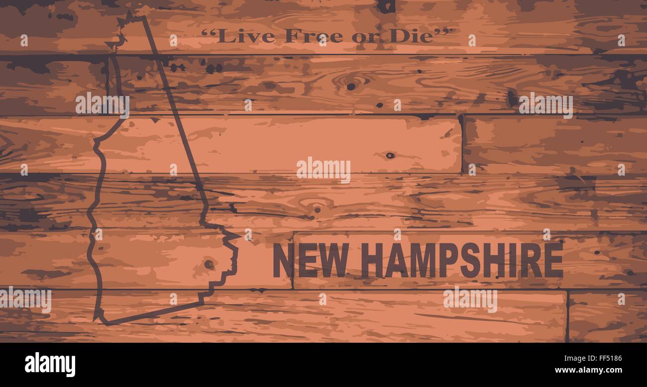 New Hampshire state map brand on wooden boards with map outline and ...