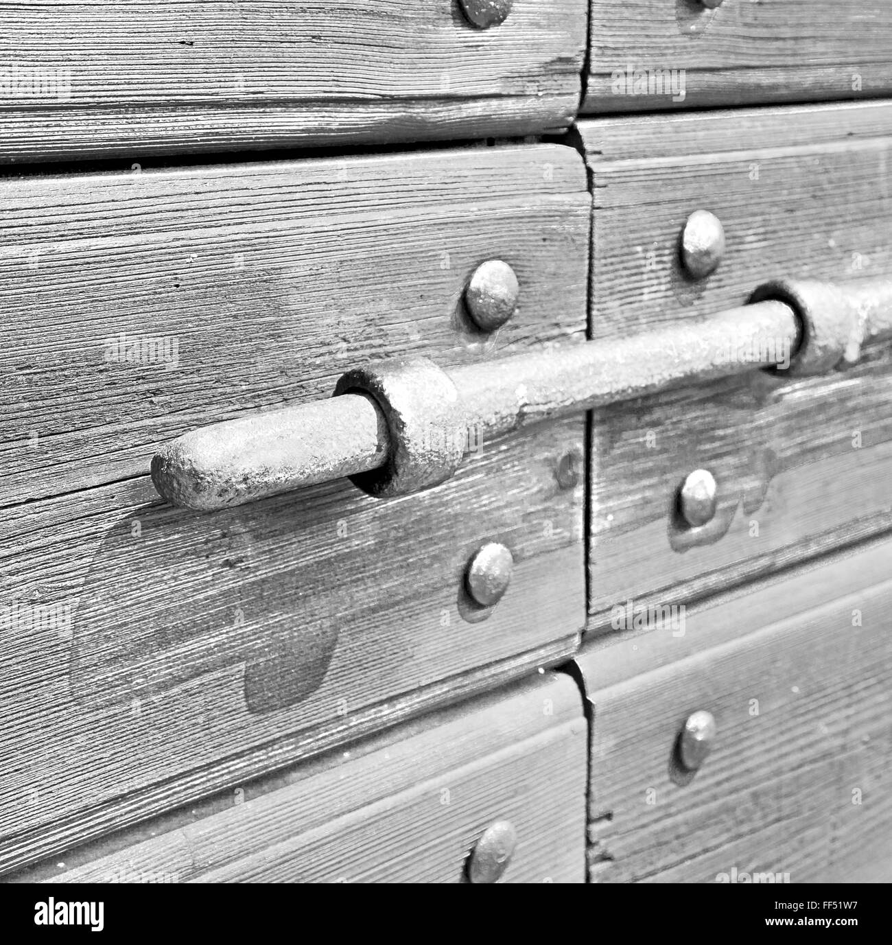 europe old in italy antique close brown door and rusty lock closeup ...