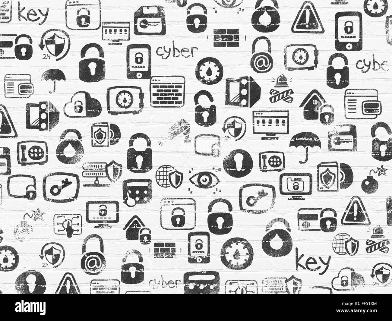Grunge background: White Brick wall texture with Painted Hand Drawn ...