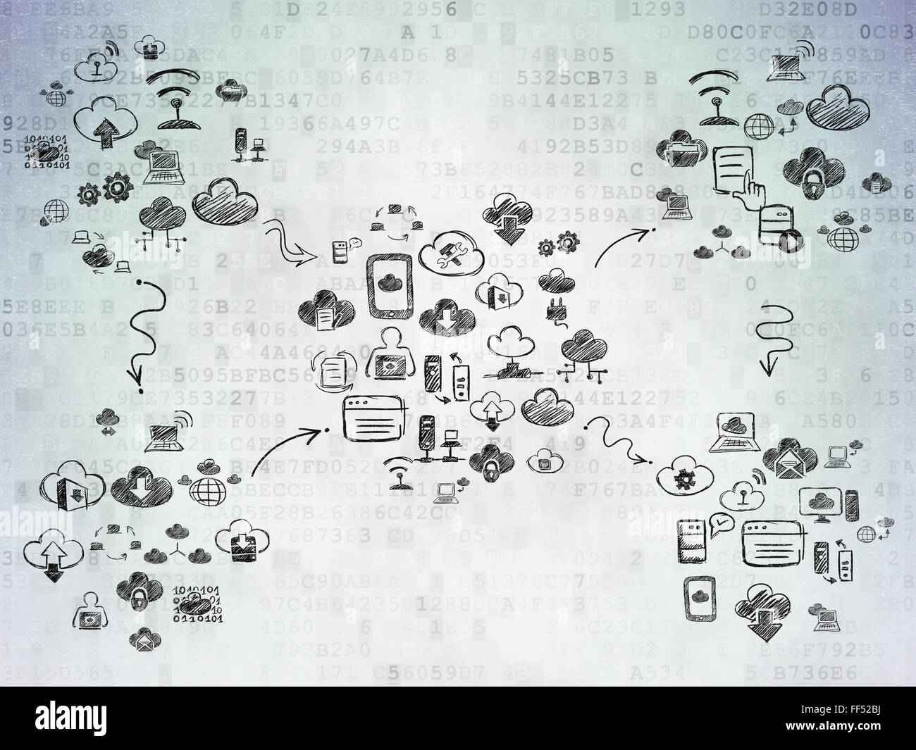 Digital background: Digital Paper with Hand Drawn Cloud Technology ...