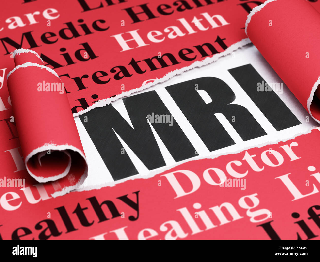 Medicine concept: black text MRI under the piece of torn paper Stock ...
