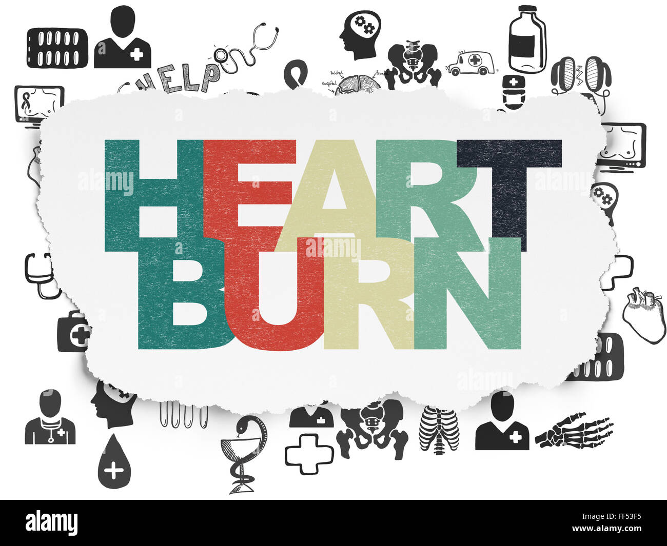 Medicine concept: Heartburn on Torn Paper background Stock Photo - Alamy