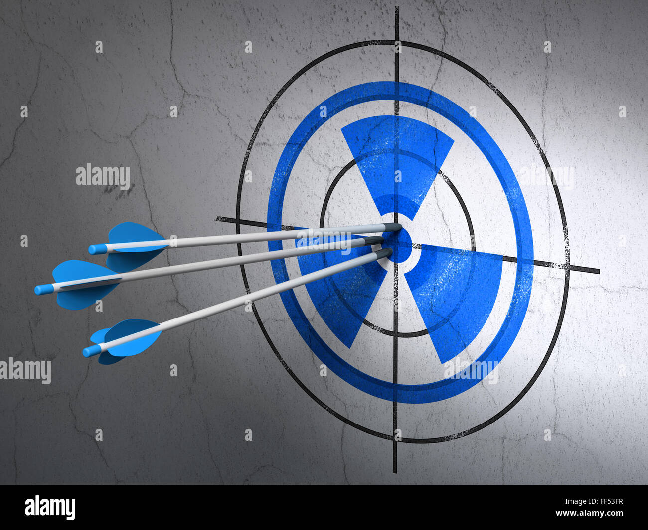 Science concept: arrows in Radiation target on wall background Stock ...