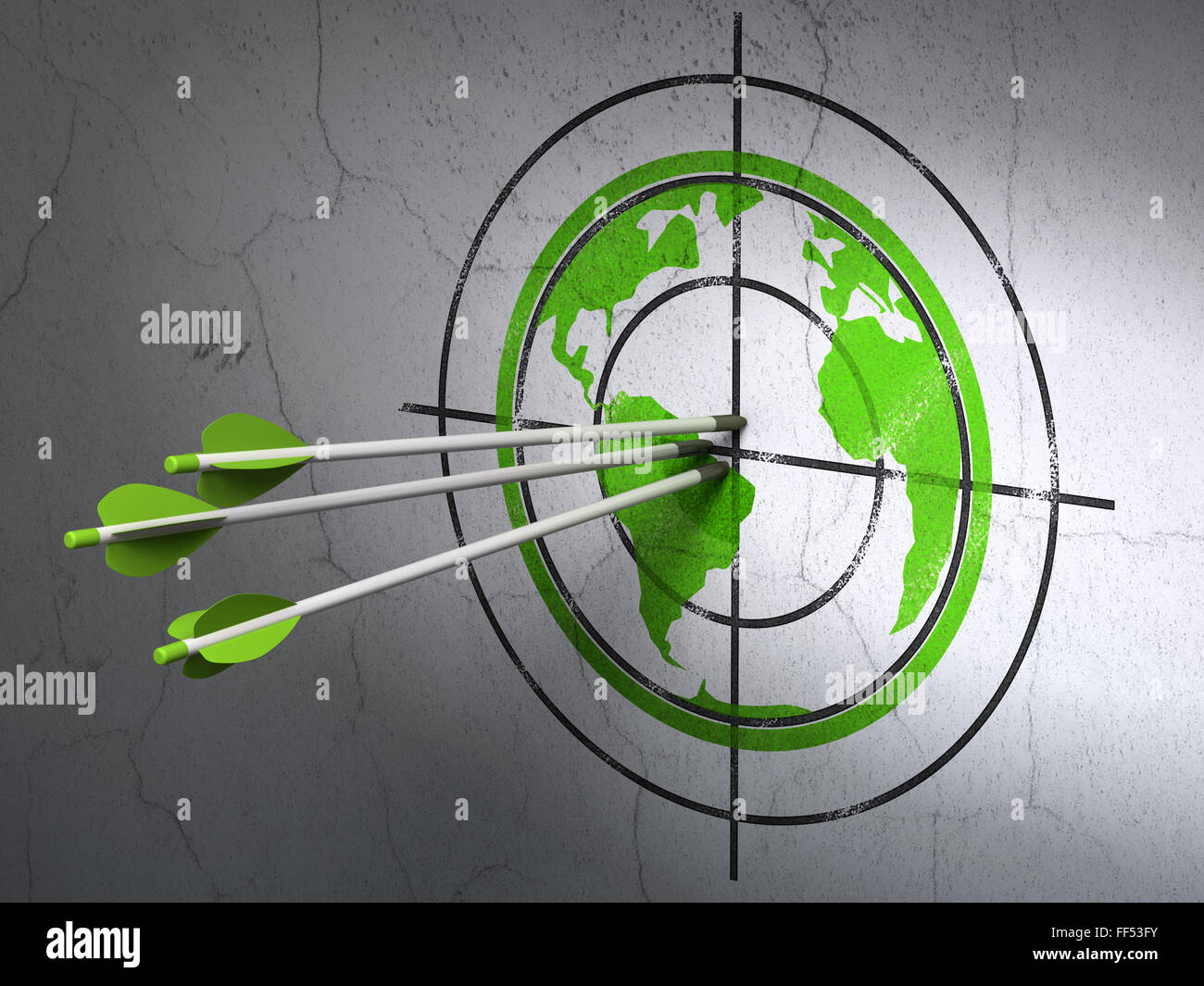 Science concept: arrows in Globe target on wall background Stock Photo ...