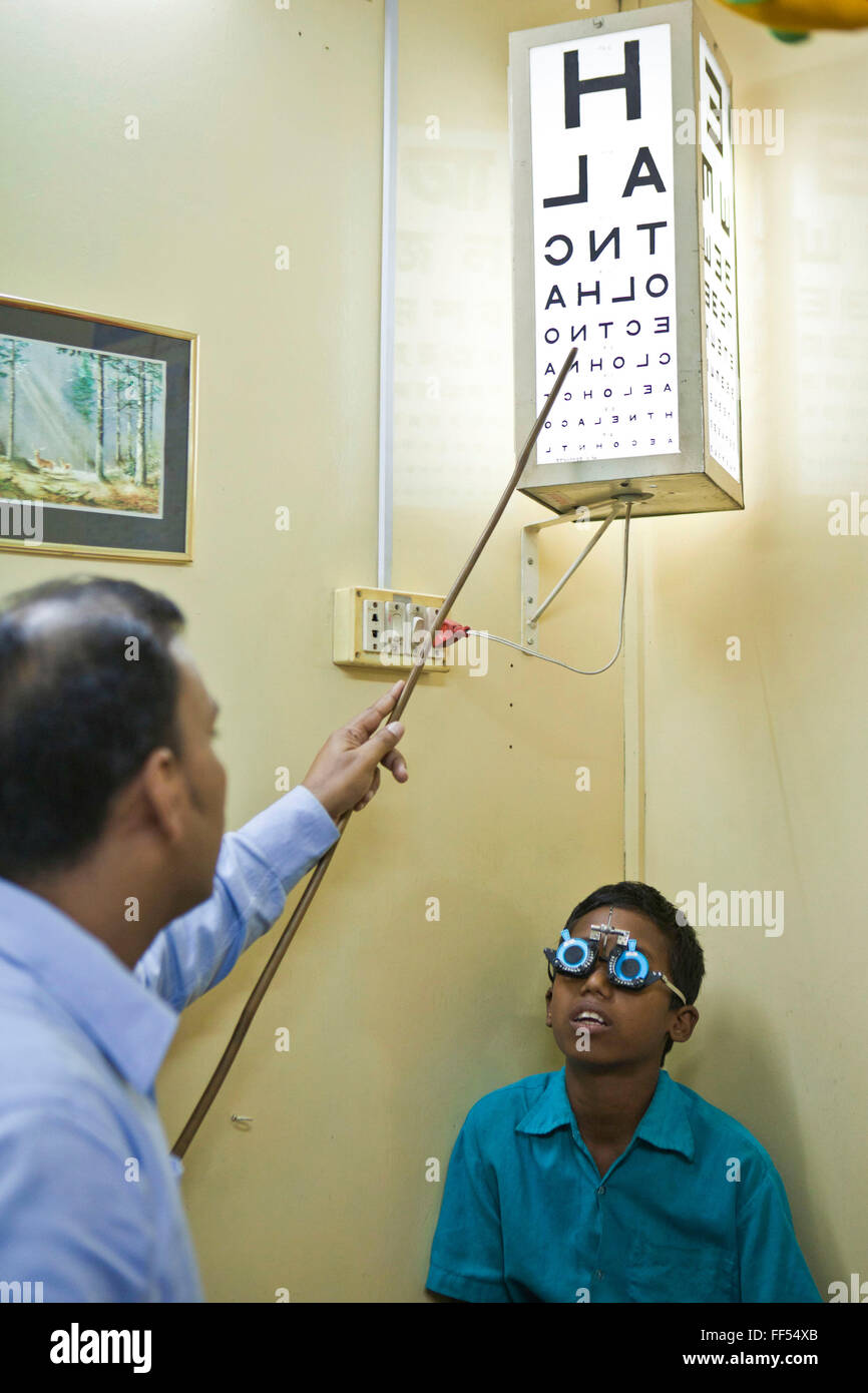 A young boy receives an eye examination from Dr Mohamed Shaheen on the ...