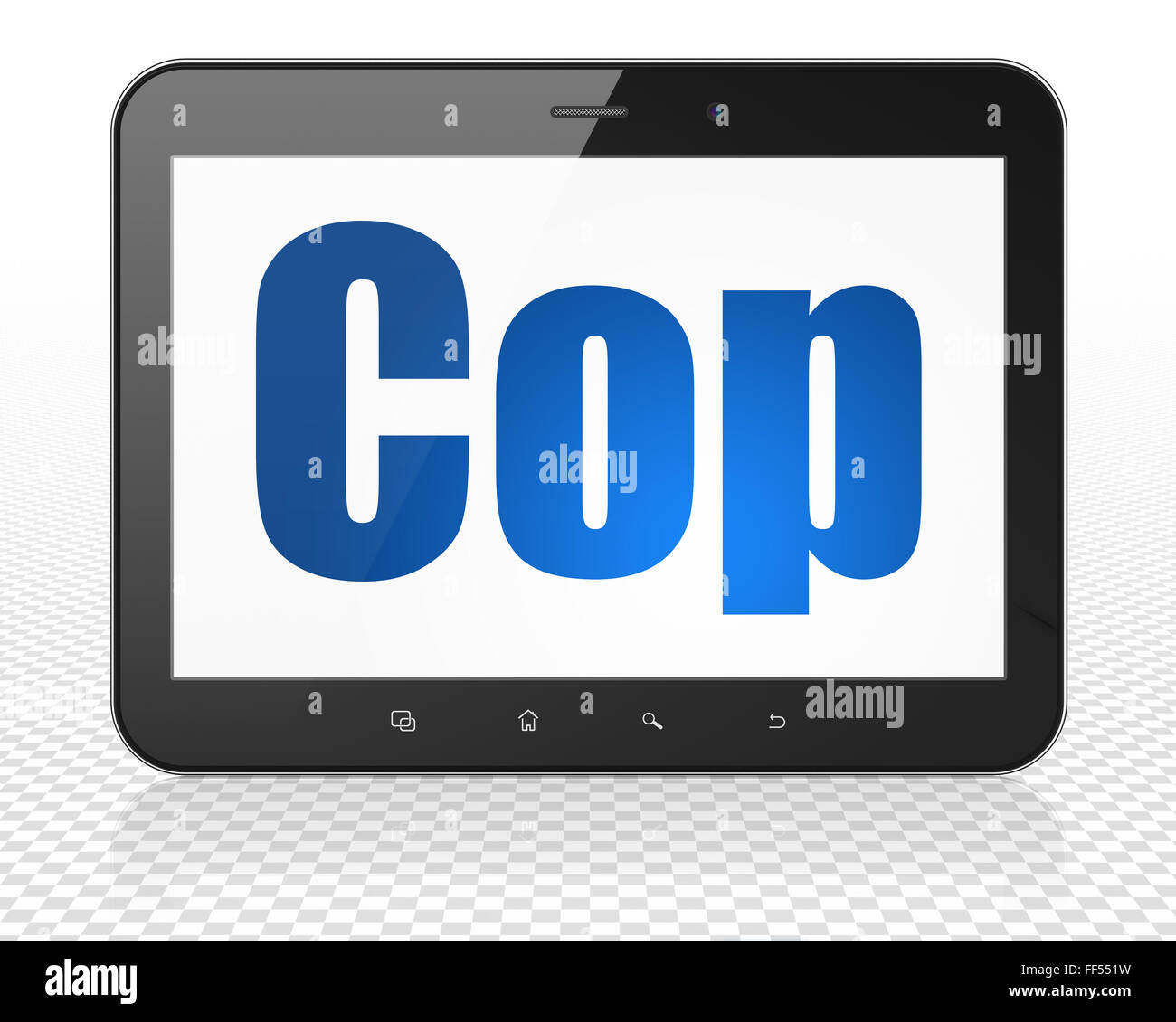 Law concept: Tablet Pc Computer with Cop on display Stock Photo - Alamy
