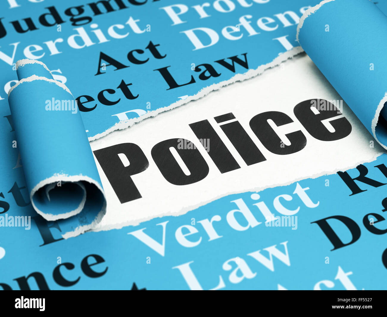 Law concept: black text Police under the piece of torn paper Stock ...