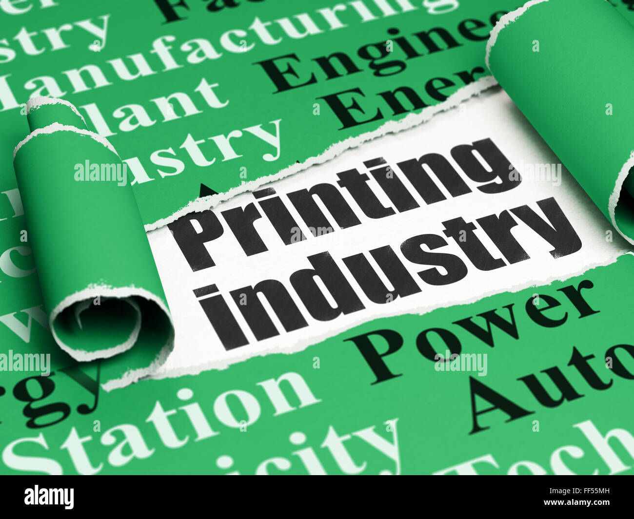 Manufacuring concept: black text Printing Industry under the piece of ...