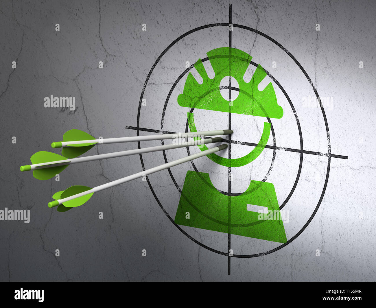 Manufacuring concept: arrows in Factory Worker target on wall ...
