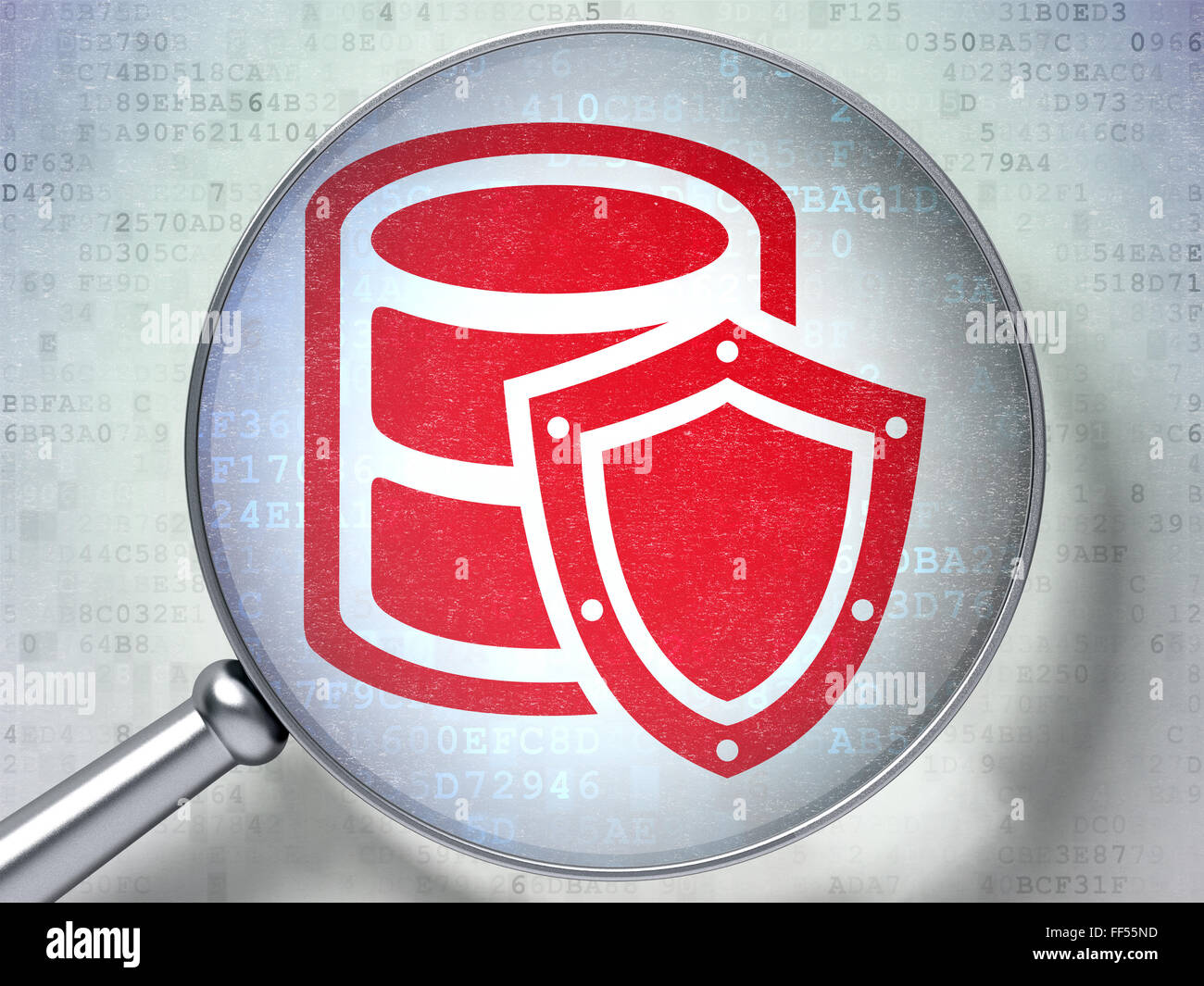 Software concept: Database With Shield with optical glass on digital background Stock Photo - Alamy
