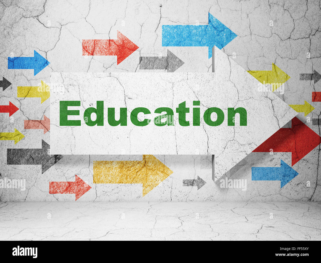 Education concept: arrow with Education on grunge textured concrete ...