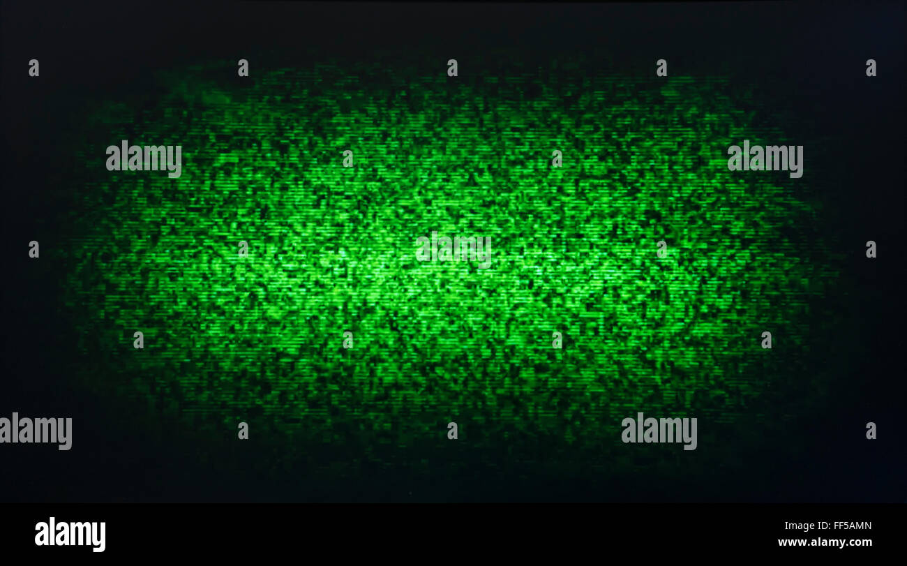 Green interlaced tv screen static noise, vignette abstraction ...