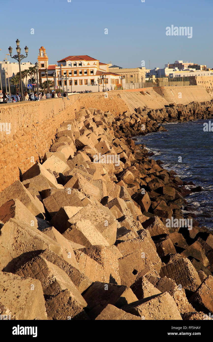 Coastal view east of rock armour coastal defences near city centre ...