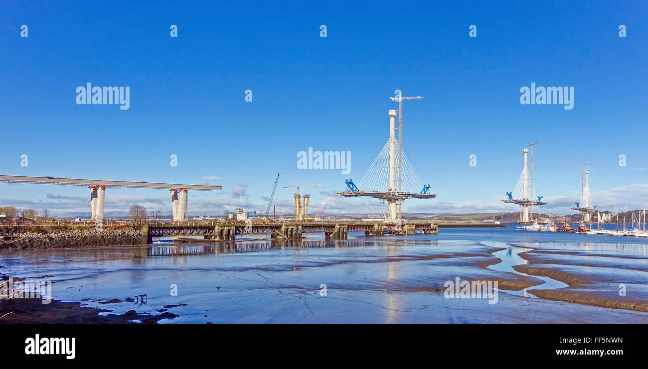 the Queensferry Crossing road bridge from South to North Queensferry ...