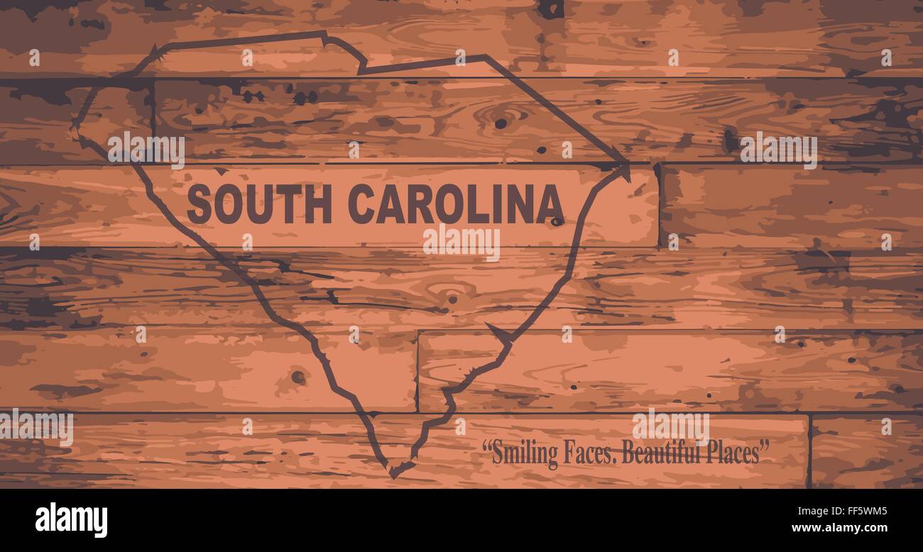 South Carolina state map brand on wooden boards with map outline and ...