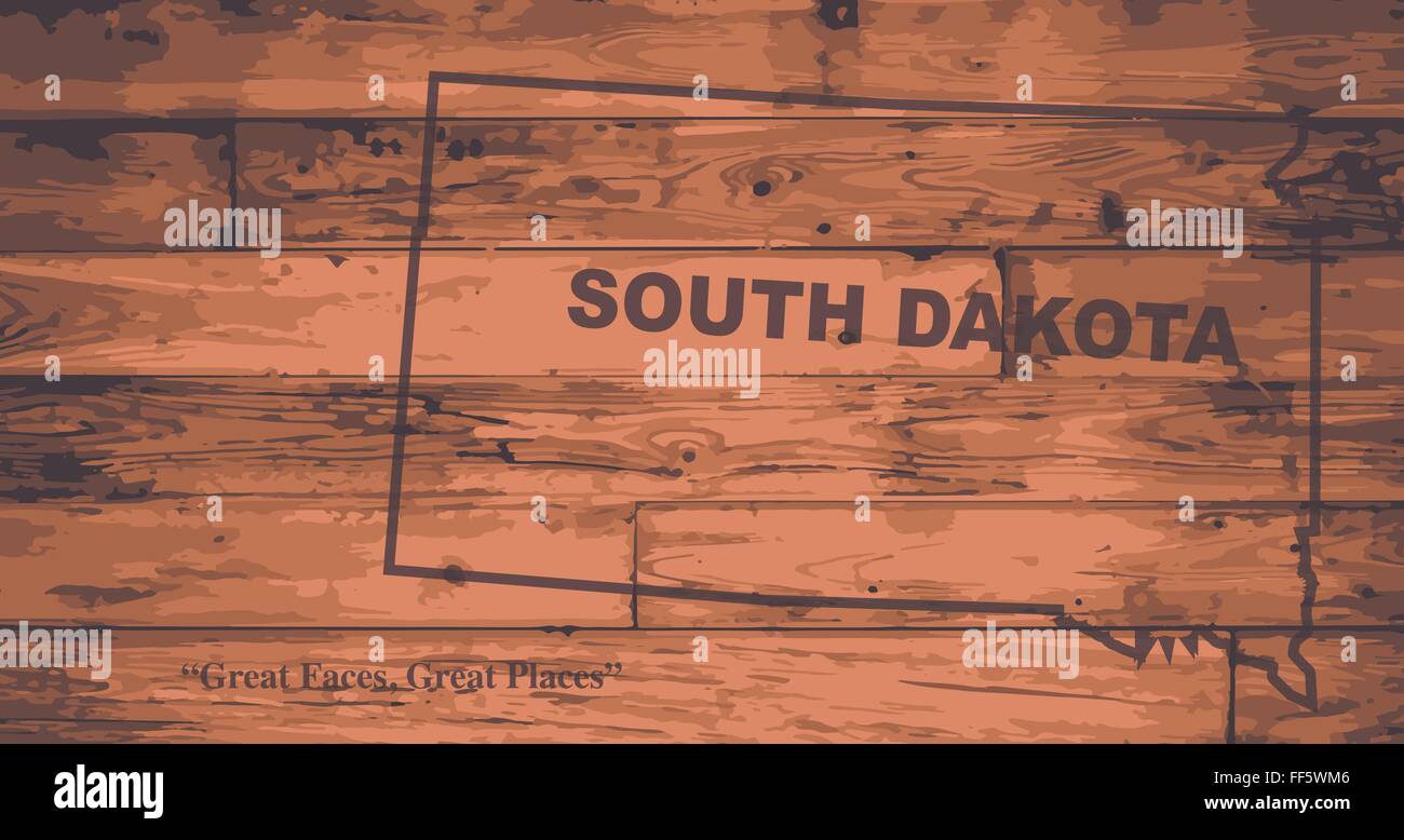 South Dakota state map brand on wooden boards with map outline and ...