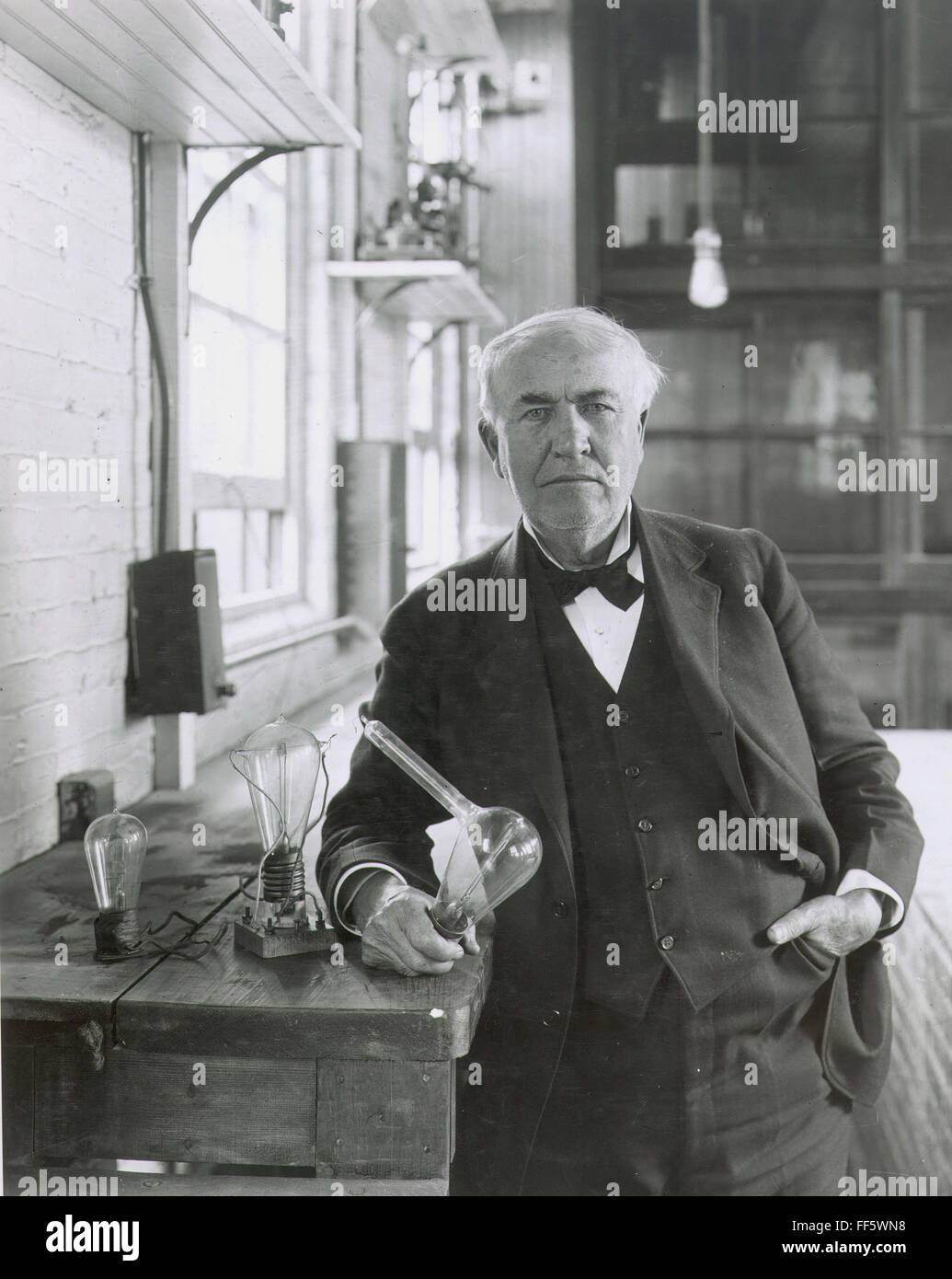 THOMAS EDISON (1847-1931). /nAmerican inventor. Photographed with his ...