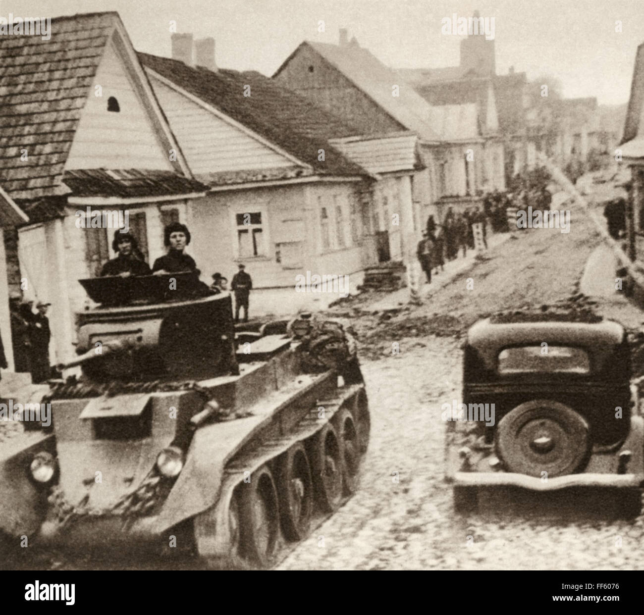 WORLD WAR II: POLAND, 1939. /nA Red Army tank passing through the town ...