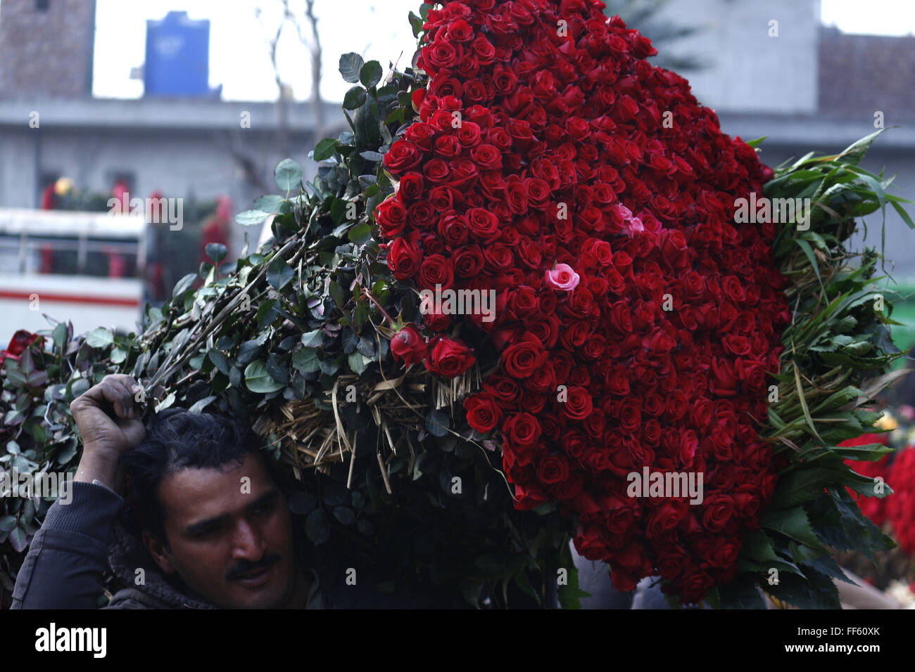 Pakistani flower vendor display fresh roses and garlands to attract the ...