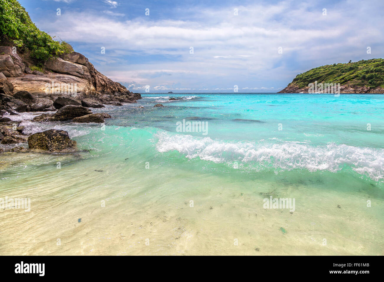 Turquoise waves on the island of Ko Racha Yai. Thai Phuket Province ...