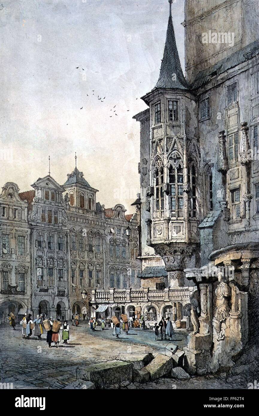 geography / travel, Czechoslovakia, Prague, city hall, coloured ...