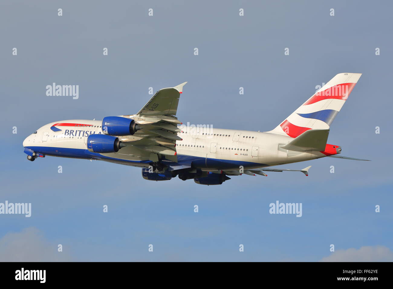 British Airways Airbus A380-800 G-XLEG departing from London Heathrow ...