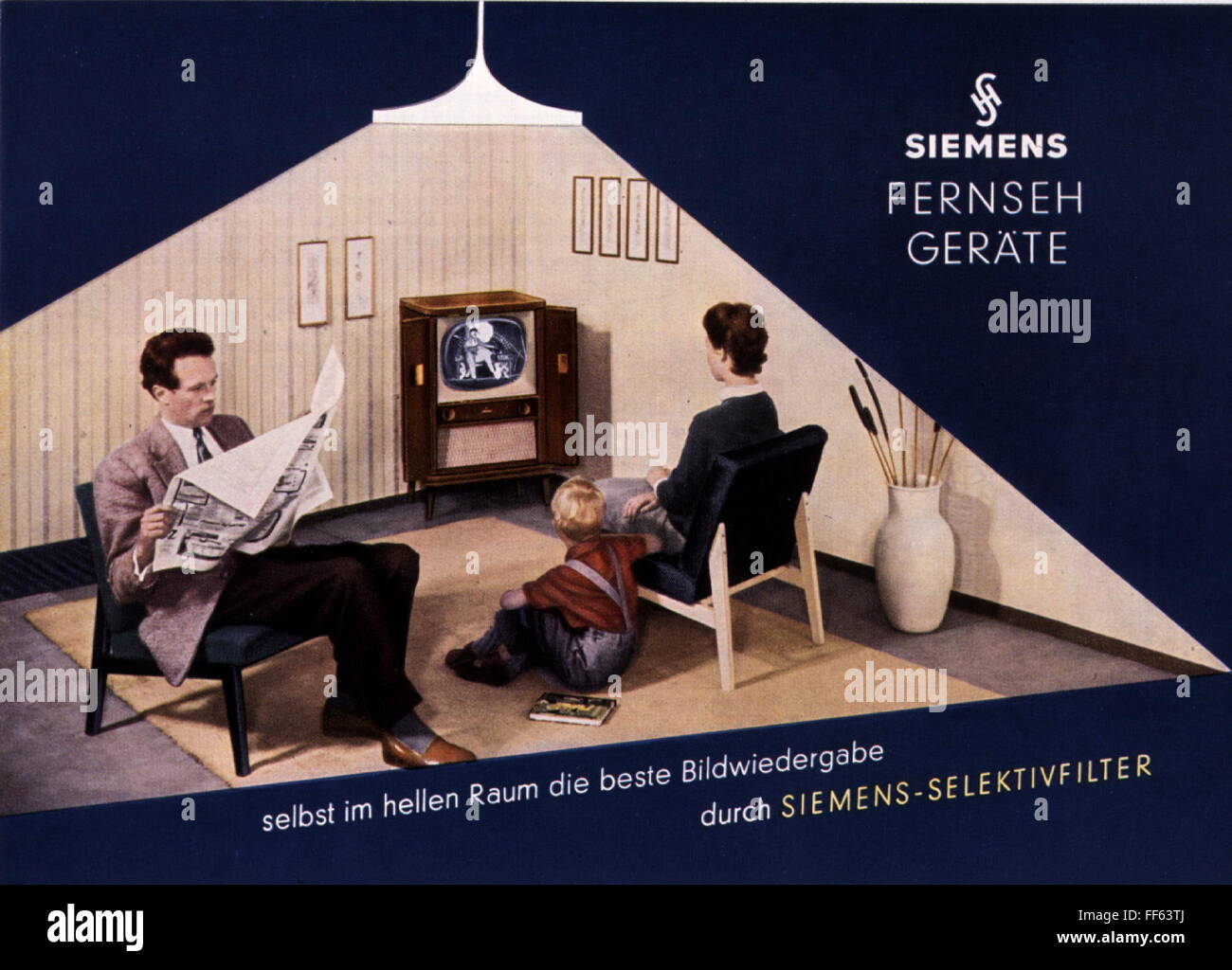 broadcast, television, family watching TV set, Siemens, brochure, 1955 ...