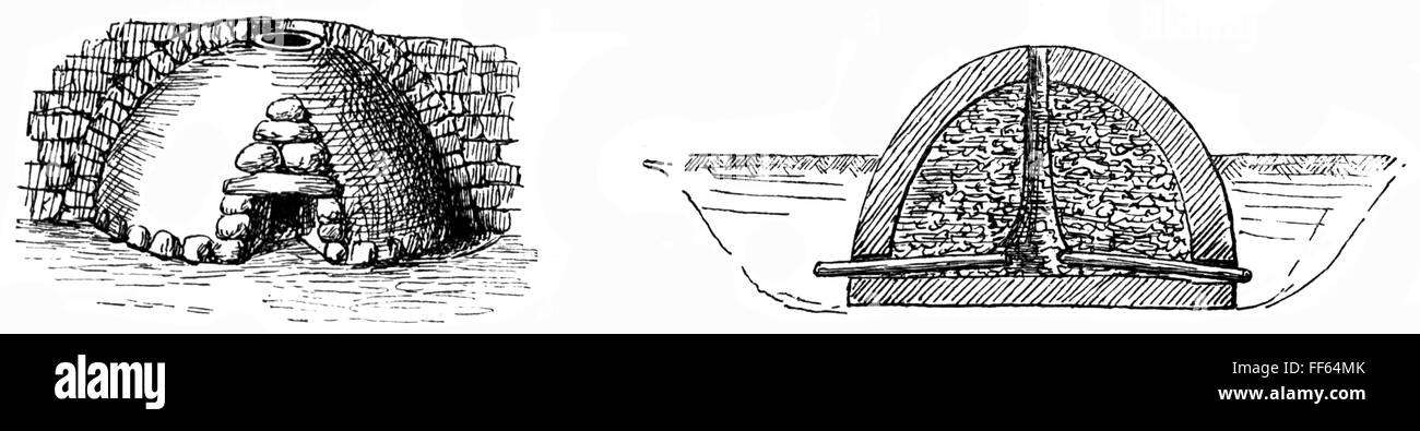 mining, ore dressing / metal processing, primitive melting furnace for ...