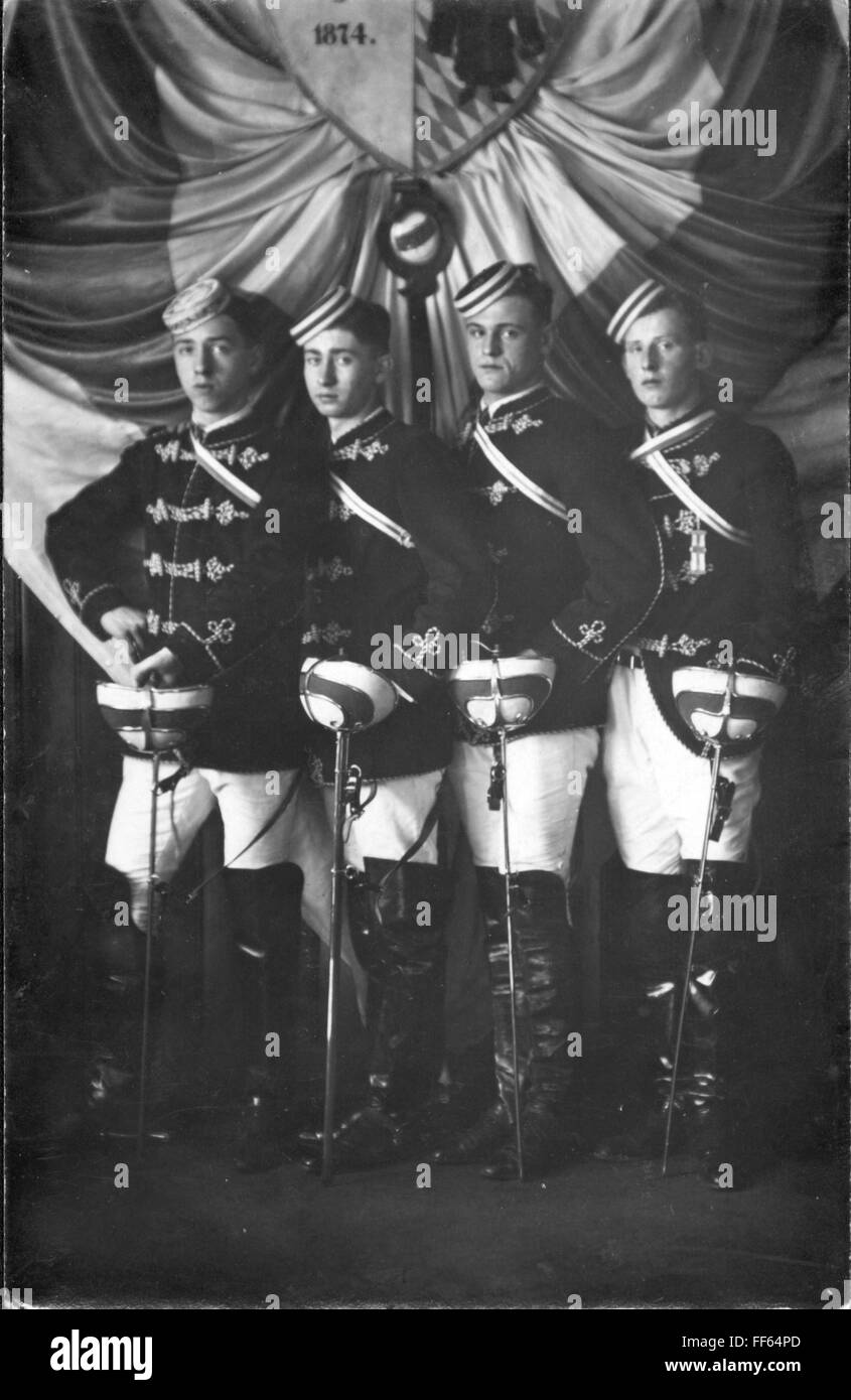 pedagogy, students, members of a student corporation in full gala ...