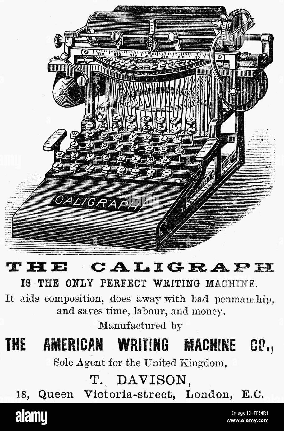 TYPEWRITER, 1885. /nAdvertisement American-made Caligraph typewriter ...