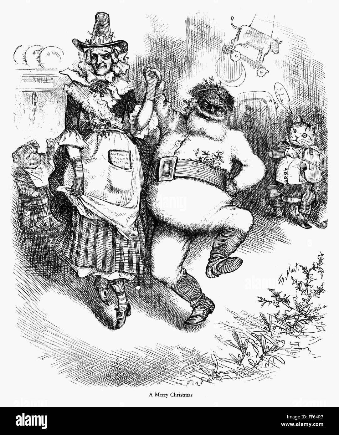 THOMAS NAST: CHRISTMAS. /n'A Merry Christmas.' Mother Goose and Santa ...