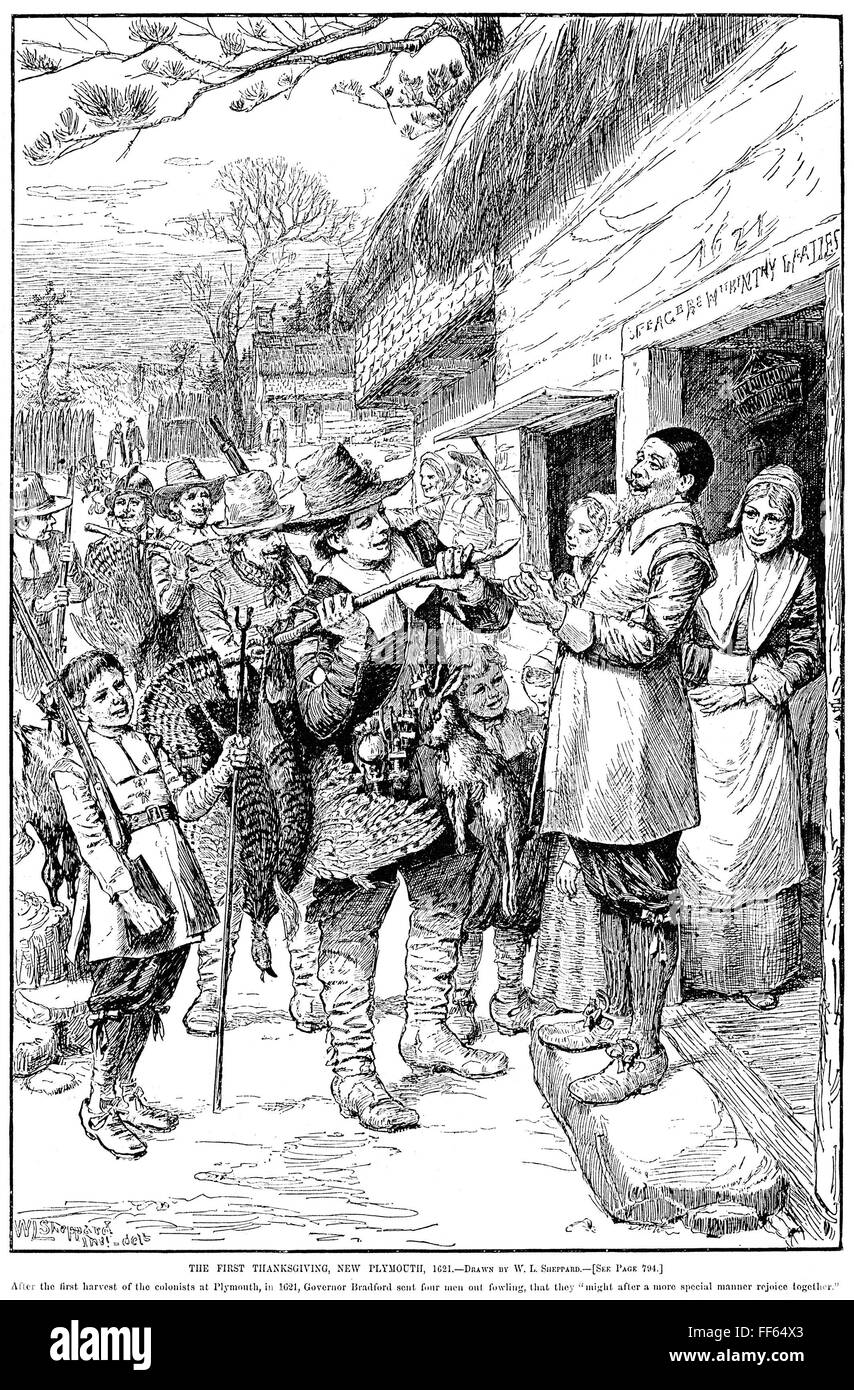 PILGRIMS: THANKSGIVING, 1621. /nAfter the first harvest of the ...