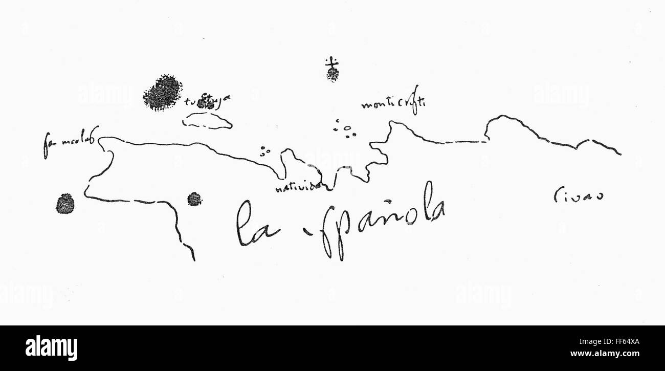 COLUMBUS: HISPANIOLA. /nSketch, c1492, by Christopher Columbus, showing ...