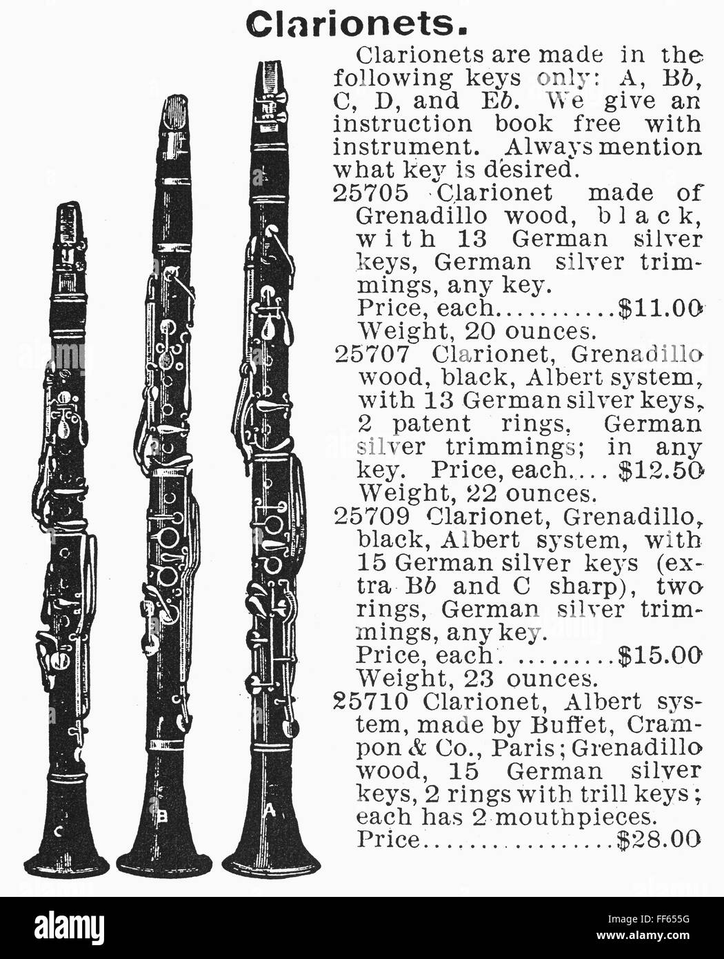 CLARINET ADVERTISEMENT. /nAdvertisement for clarinets from an American ...