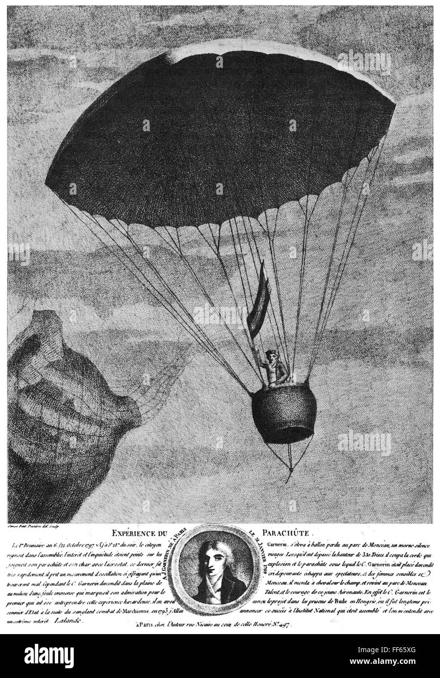 PARACHUTE, 1797./nAndre Jacques Garnerin making the first parachute ...
