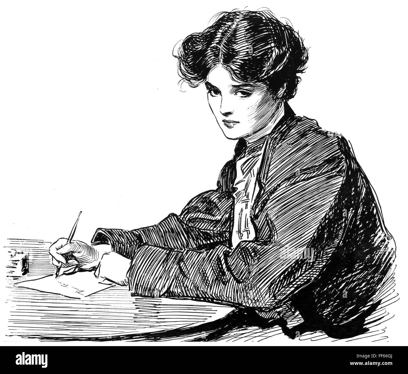 GIBSON: DRAWINGS, c1900. /nA young woman writing a letter. Pen-and-ink ...